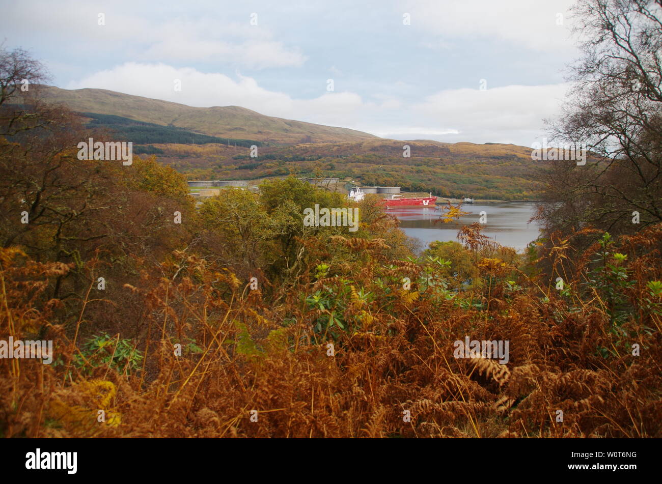 Finnart Oil Terminal. Ardgartan peninsula. The Loch Lomond and Cowal ...