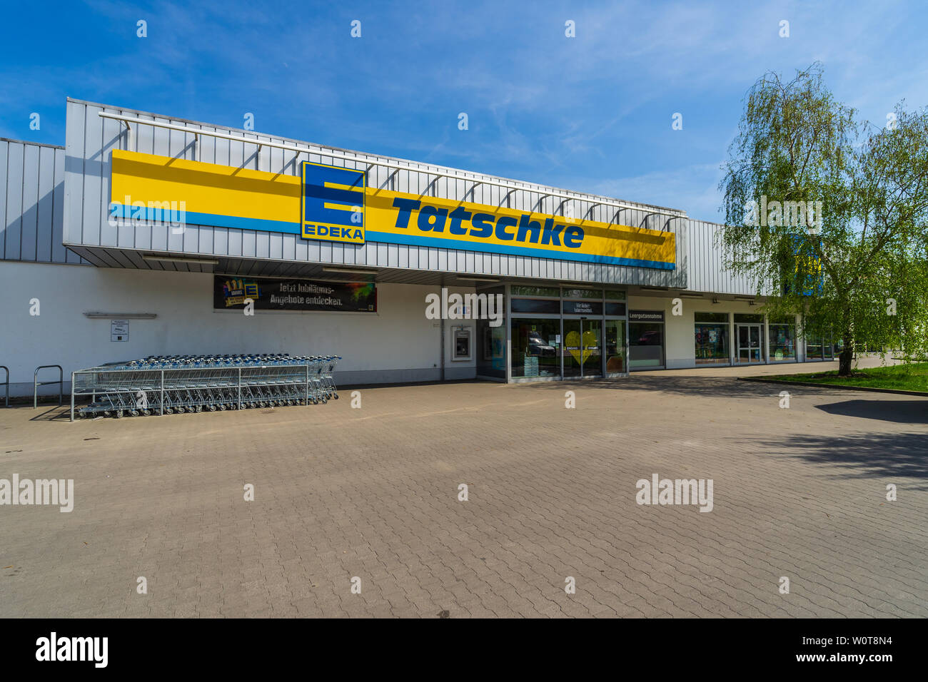BERLIN - APRIL 22, 2018: Edeka supermarket. The Edeka Group is the ...