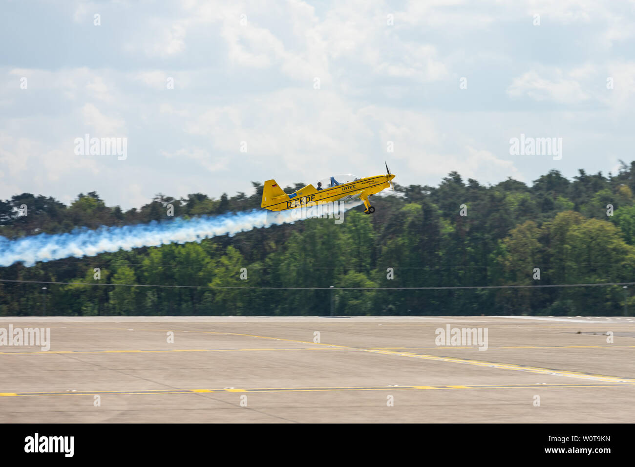 BERLIN, GERMANY - APRIL 27, 2018: Takeoff of aerobatic aircraft and ...
