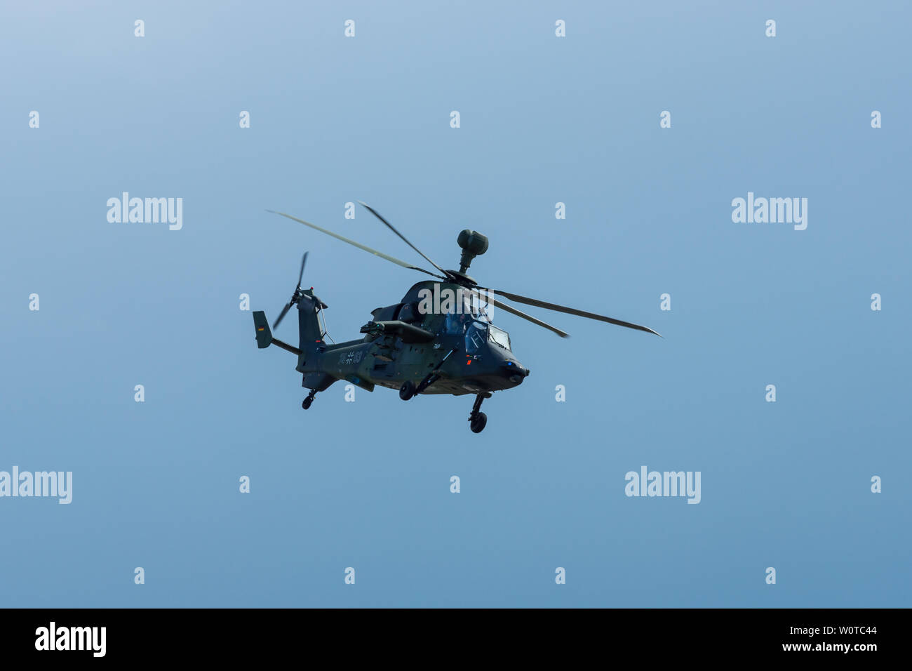 BERLIN, GERMANY - APRIL 26, 2018: Demonstration flight of attack ...