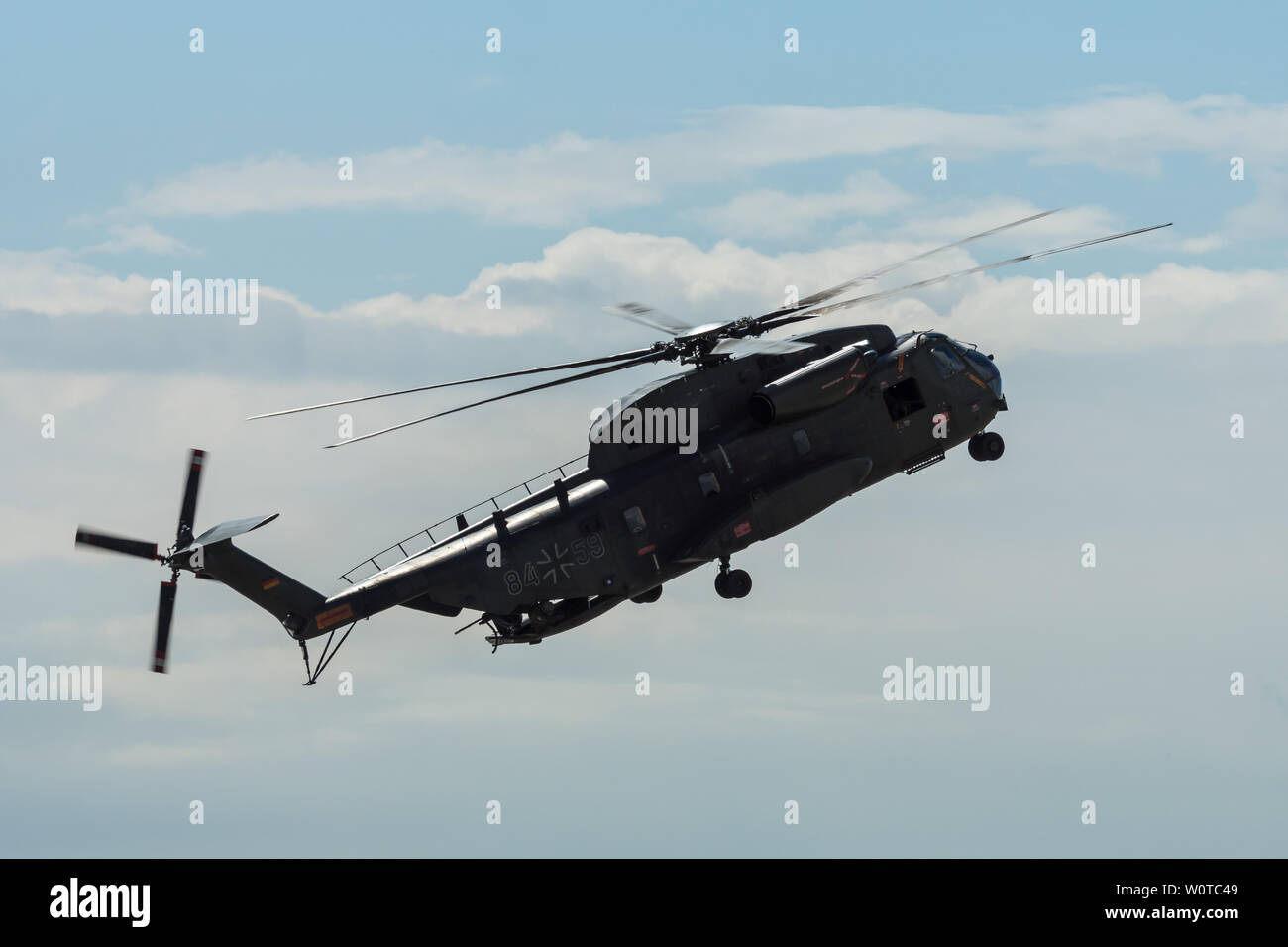 BERLIN, GERMANY - APRIL 26, 2018: Demonstration flight of the medium utility military helicopter ...