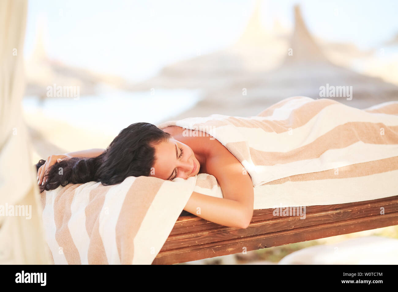 Spa. Woman getting spa lastone therapy outdoor Stock Photo - Alamy
