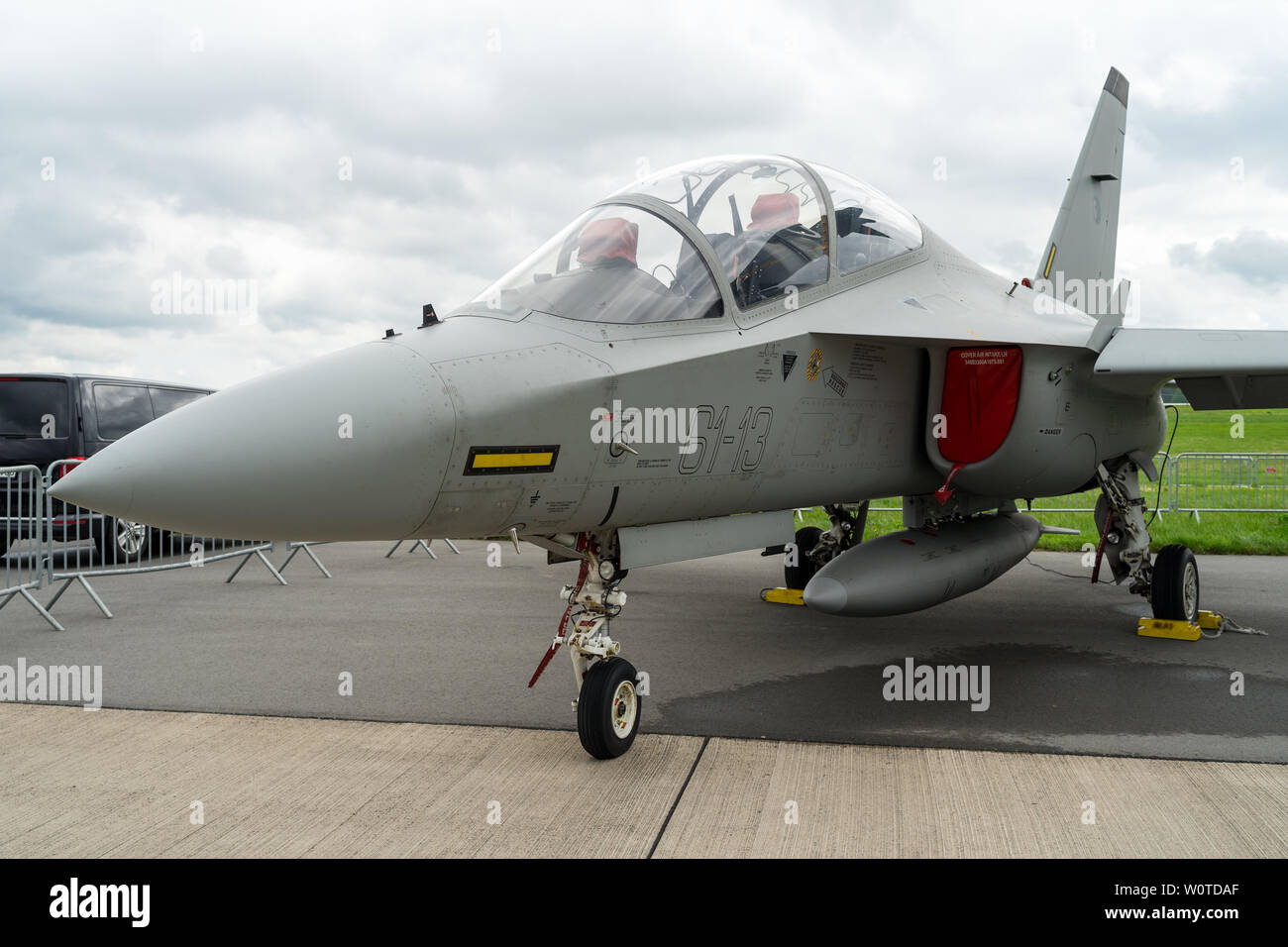 BERLIN - APRIL 26, 2018: Space Pavilion. Advanced jet trainer Alenia ...