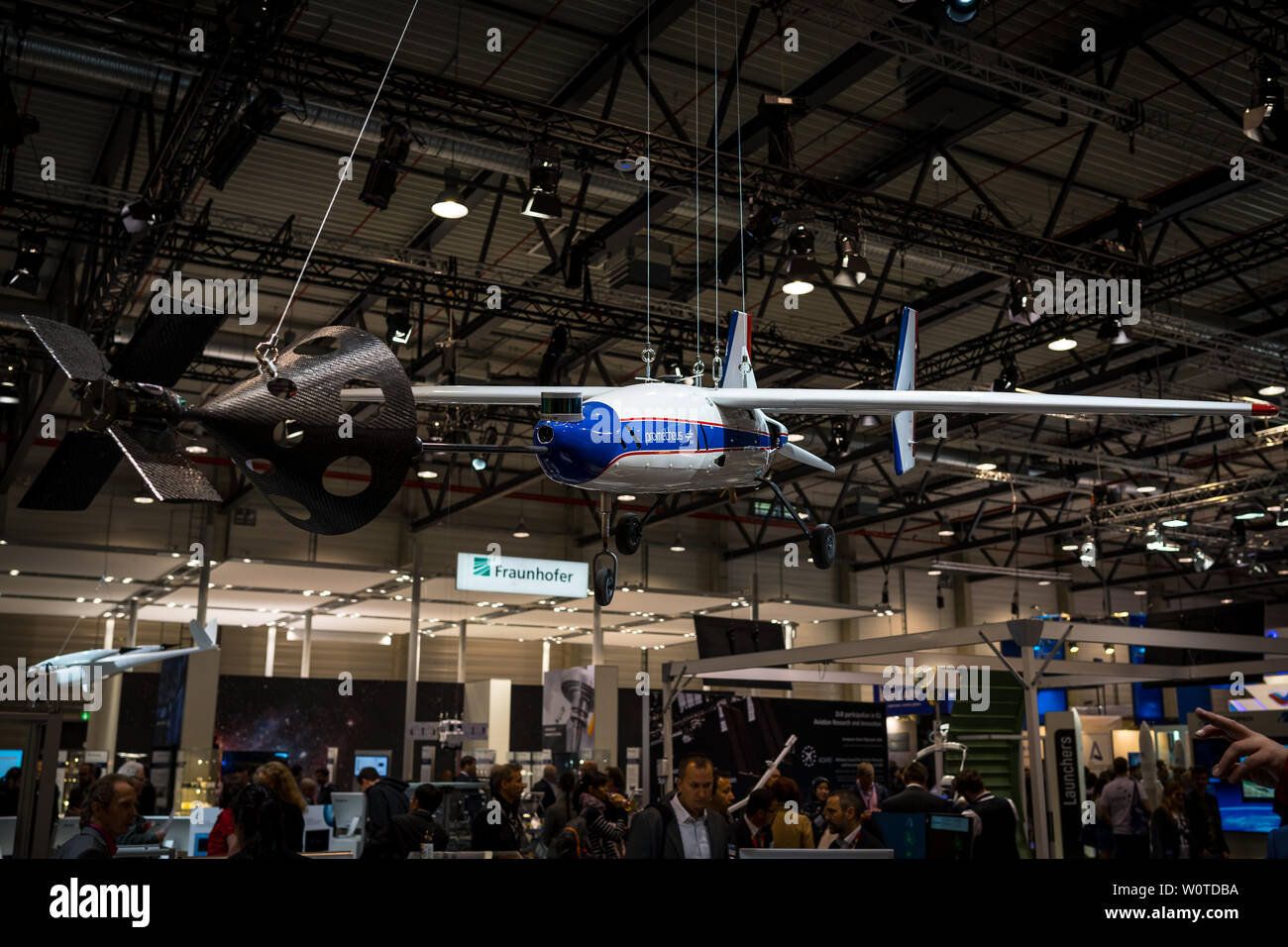 BERLIN - APRIL 26, 2018: Space Pavilion. Stand of DLR (German Aerospace ...