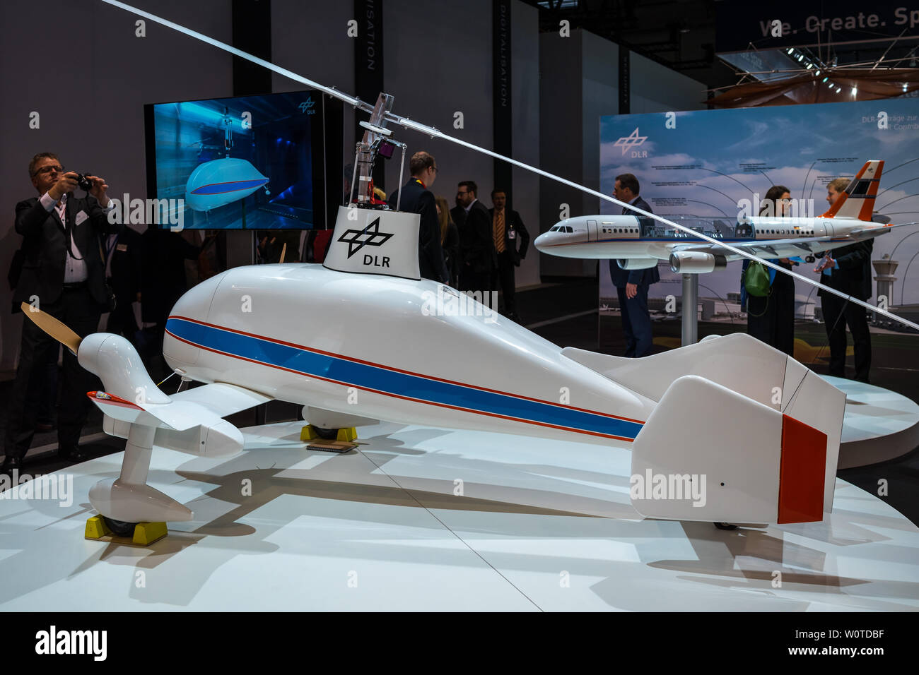 BERLIN - APRIL 26, 2018: Space Pavilion. Stand of DLR (German Aerospace ...