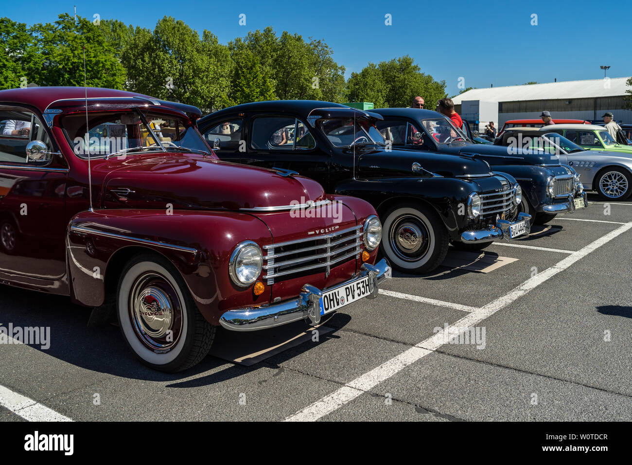 BERLIN - MAY 06, 2018: Mid-size cars Volvo PV444 / 544 stand in a row ...