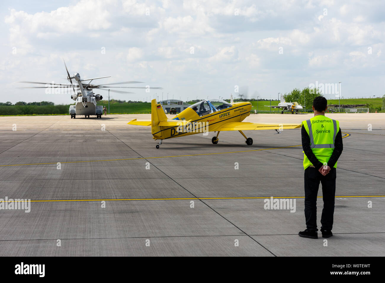 BERLIN, GERMANY - APRIL 27, 2018: Aerobatic aircraft and glider tug ...