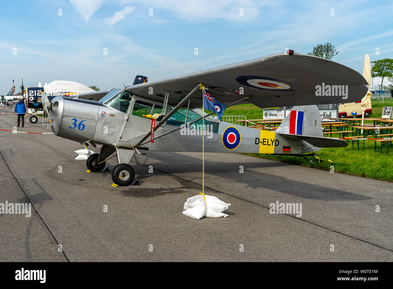 BERLIN - APRIL 27, 2018: Liaison aircraft Taylorcraft Auster Mk5 on the ...