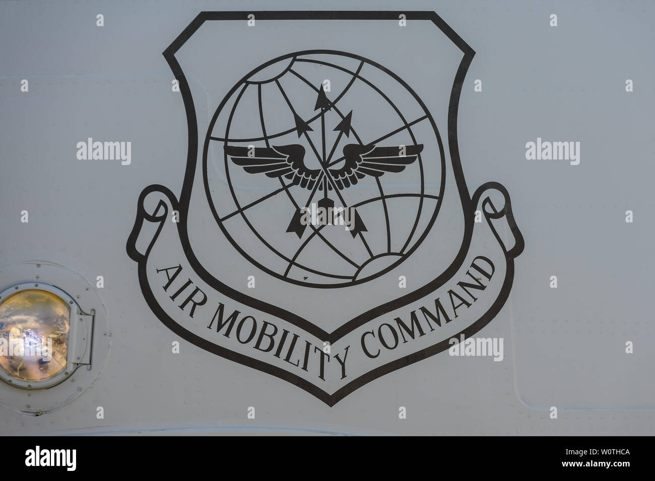 BERLIN - APRIL 27, 2018: Emblem (Air Mobility Command) on the fuselage ...