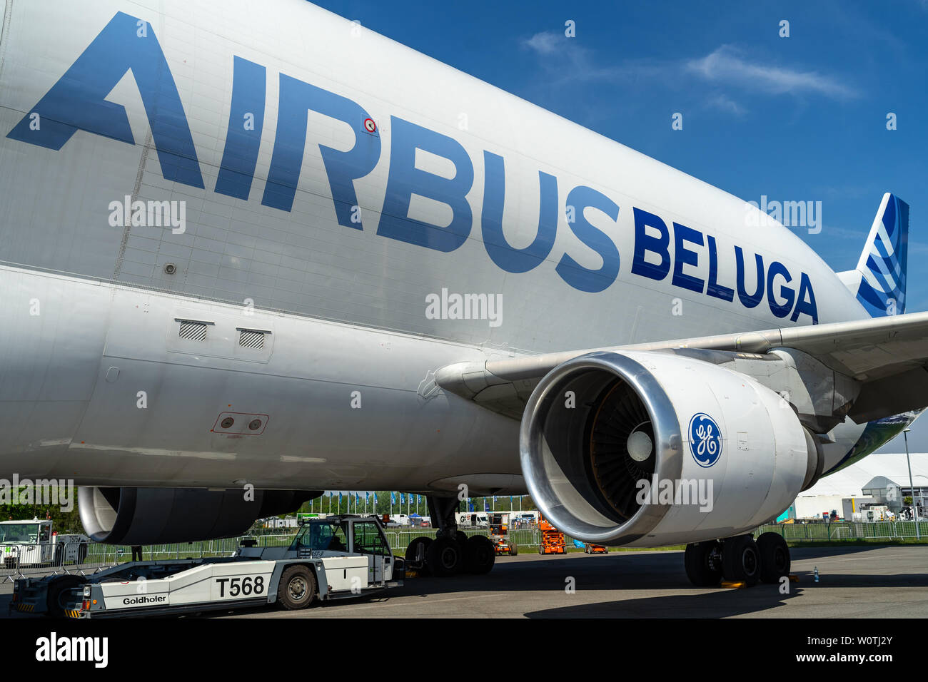 BERLIN - APRIL 28, 2018: Fragment of the outsize cargo freight aircraft ...