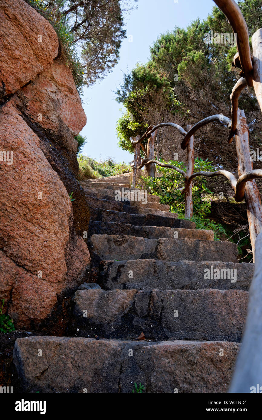 Magical stairs and wooden handrail at the red rock beach at Costa ...