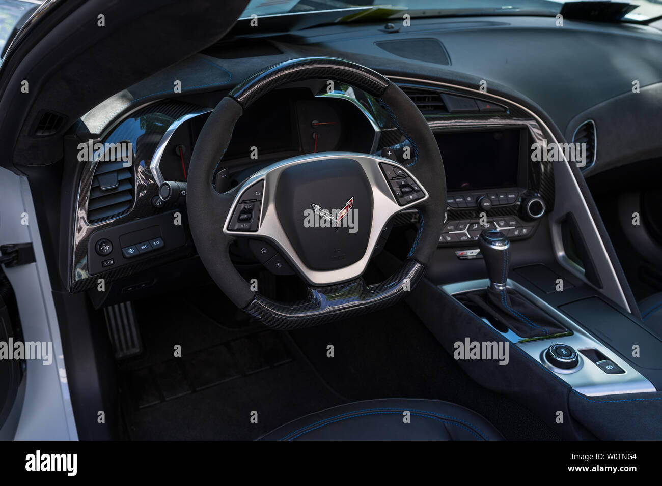 BERLIN - JUNE 09, 2018: Interior of the sports car Chevrolet Corvette ...