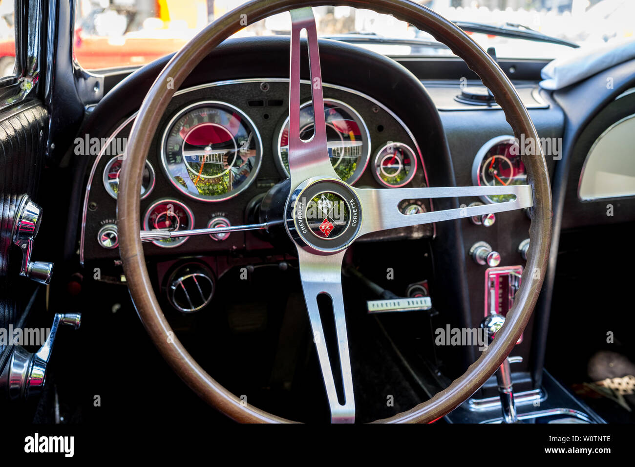 BERLIN - JUNE 09, 2018: Interior of a sports car Chevrolet Corvette ...