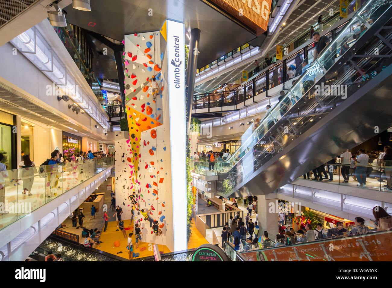 Funan Mall Interior with a rock climbing facility in the centre of the ...