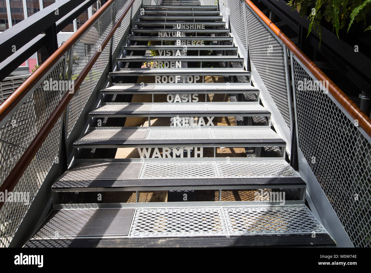 Staircase carved with different word at Funan Mall rooftop, Singapore ...