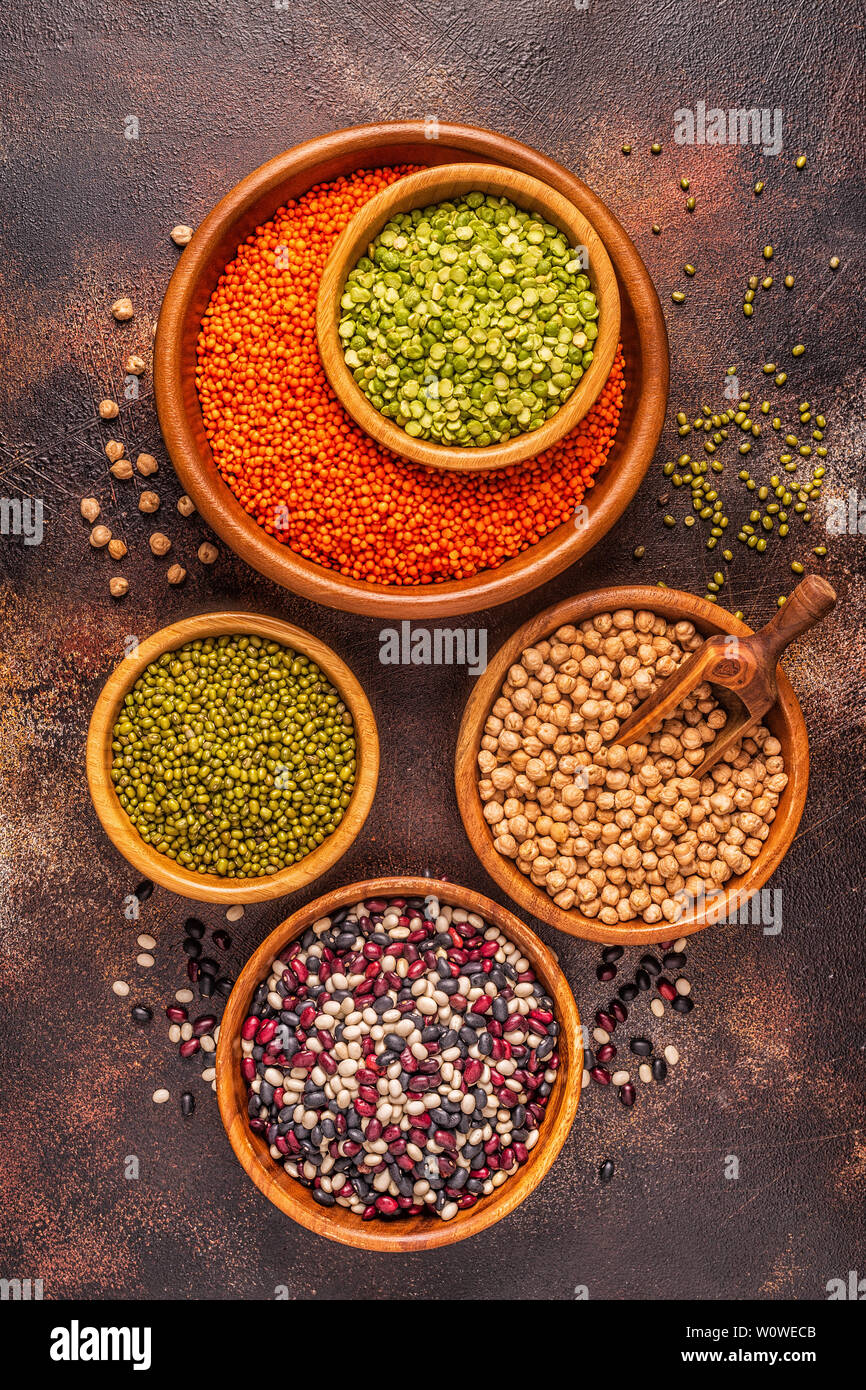Assortment of Legumes - lentils, peas, mung, chickpeas and different ...