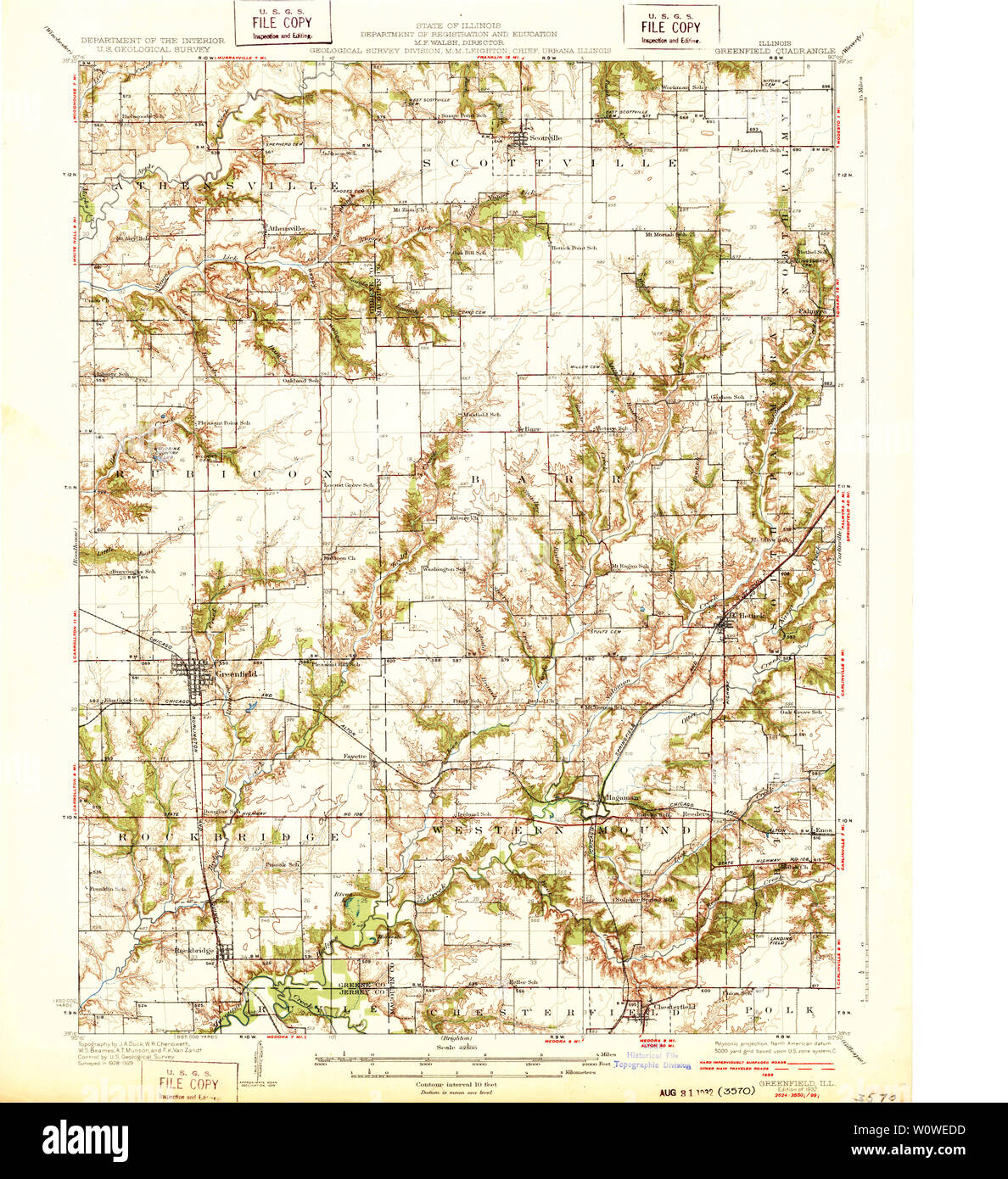 USGS TOPO Map Illinois IL Greenfield 309525 1932 62500 Restoration ...