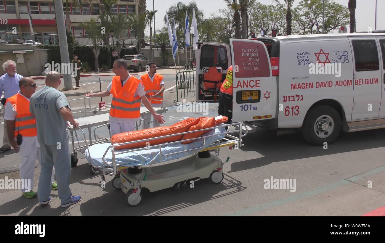 Paramedics unload from ambulance injured mannequins victims of ...