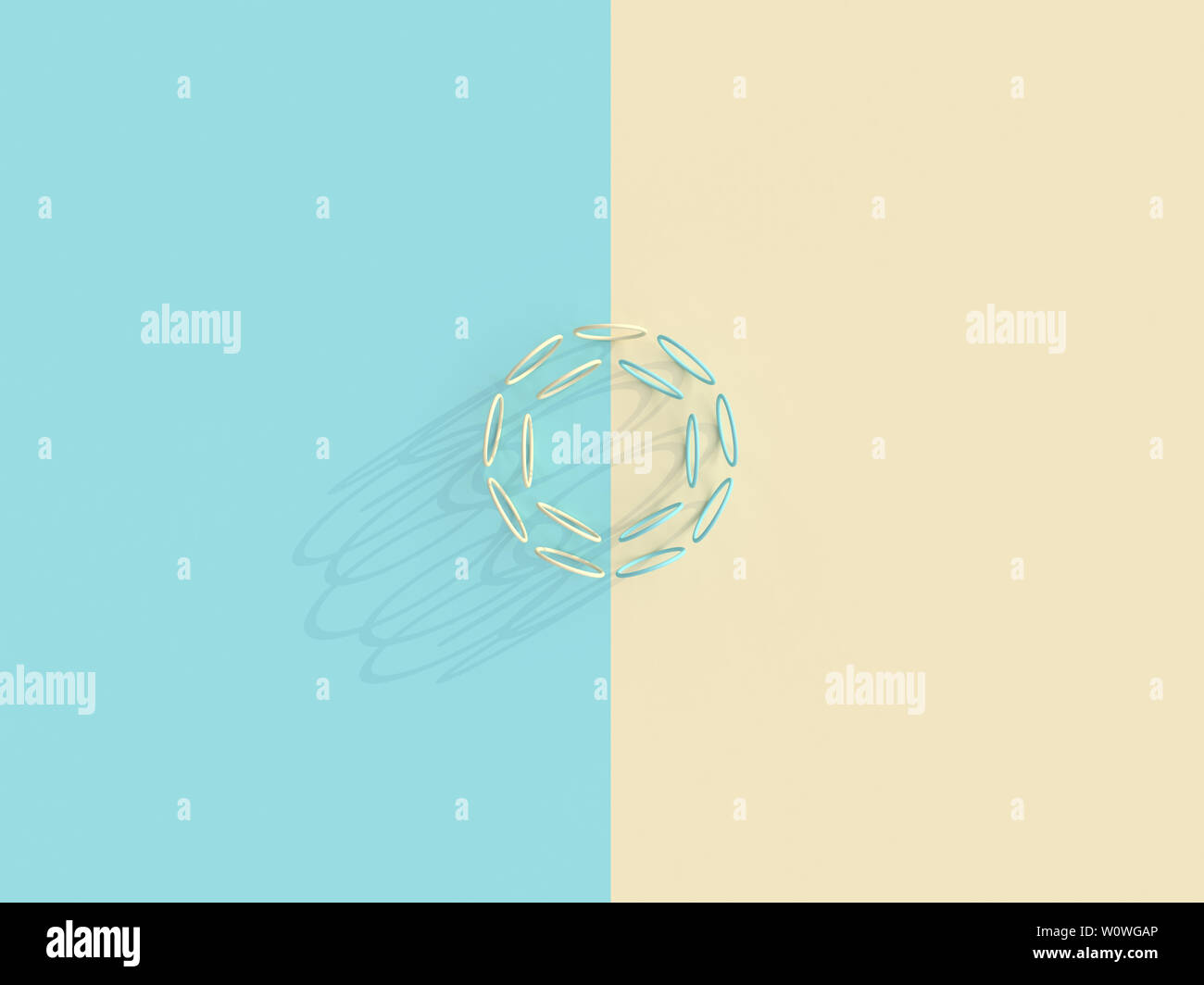 background in flat lay style of a series of rings on a two-tone surface ...