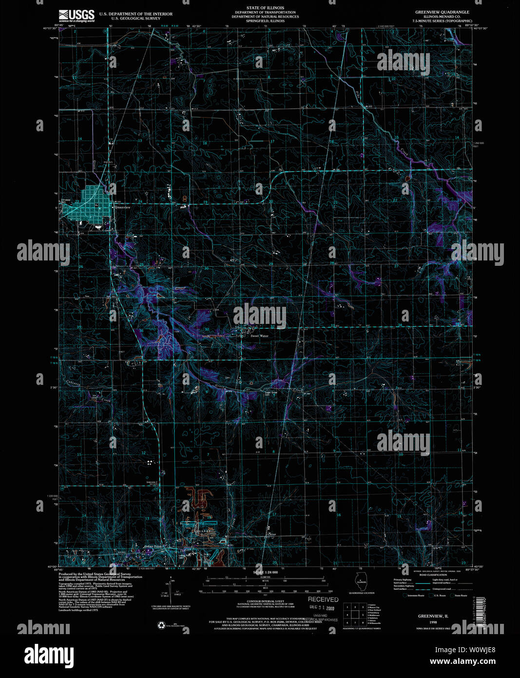 USGS TOPO Map Illinois IL Greenview 307739 1998 24000 Inverted ...