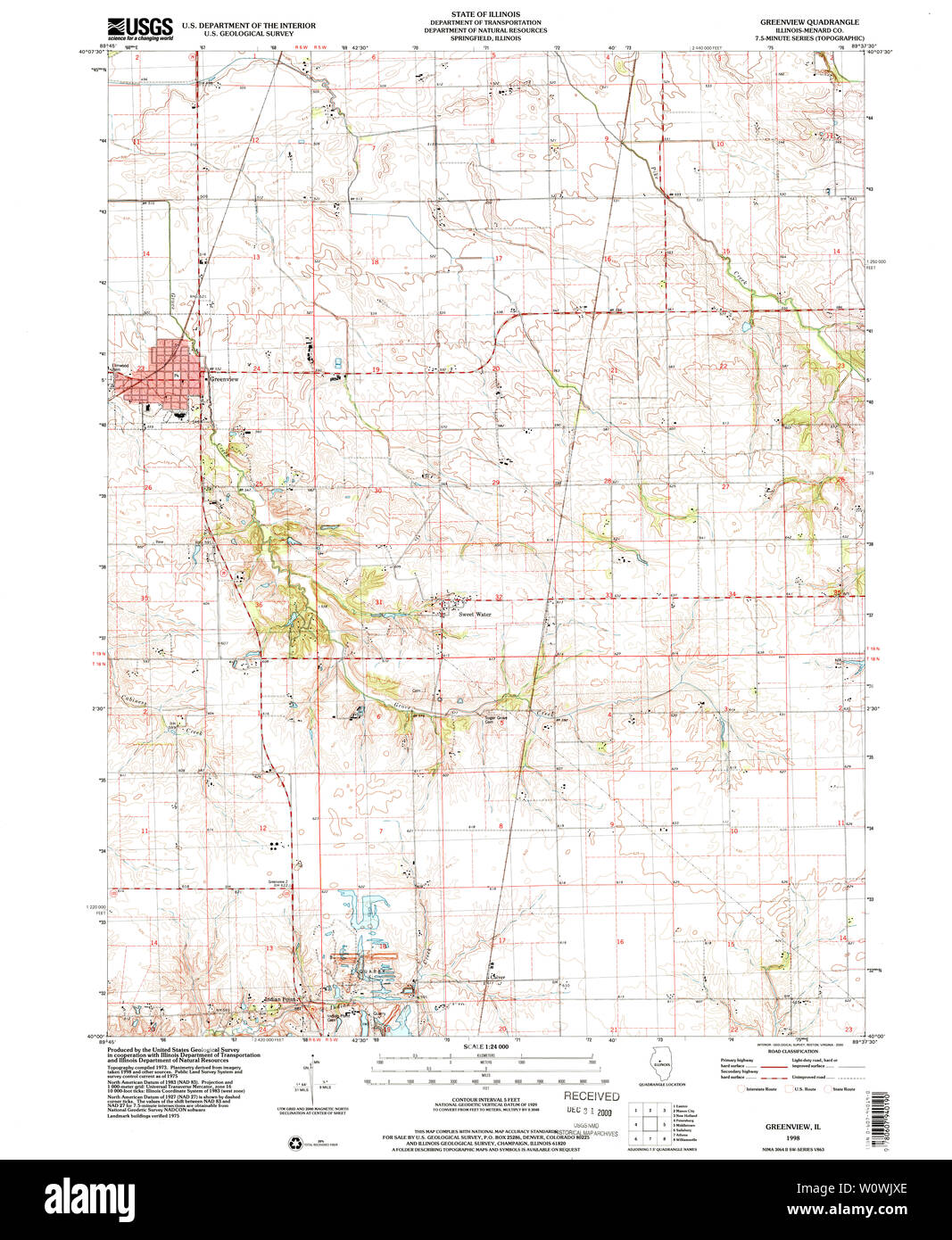 USGS TOPO Map Illinois IL Greenview 307739 1998 24000 Restoration Stock ...