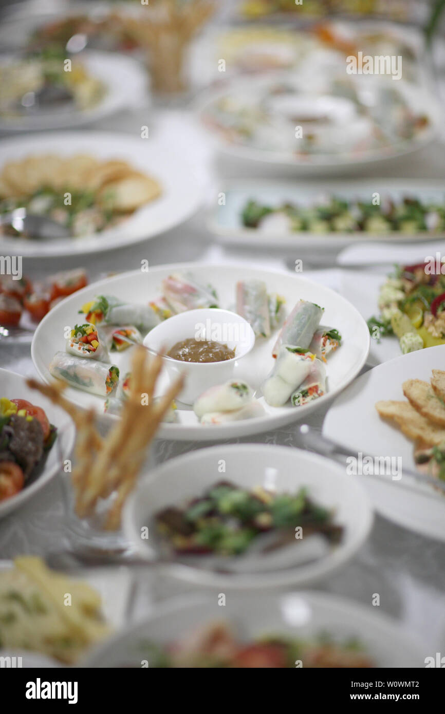 Table with snacks for a buffet table Stock Photo - Alamy