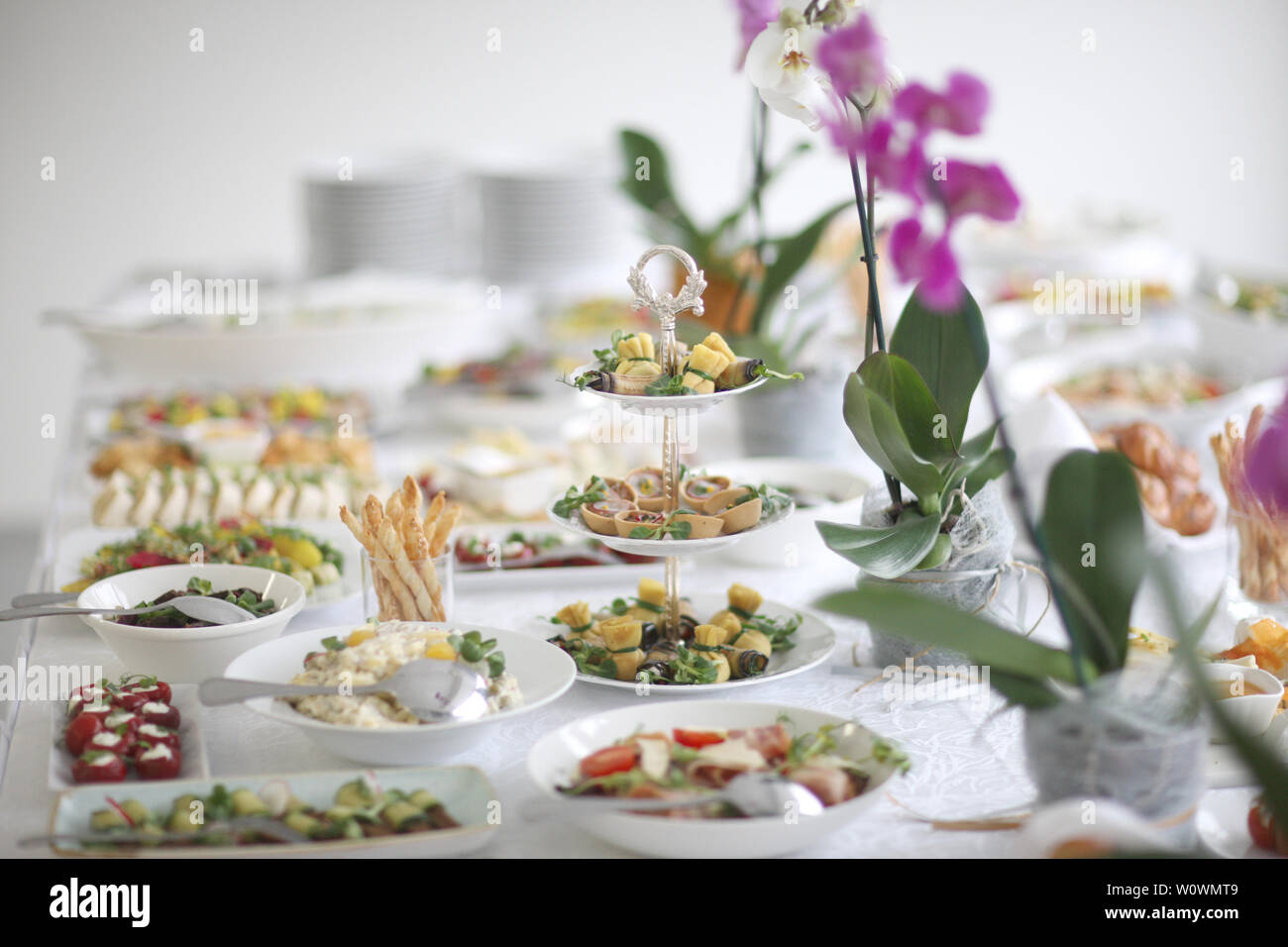 Table with snacks for a buffet table Stock Photo - Alamy