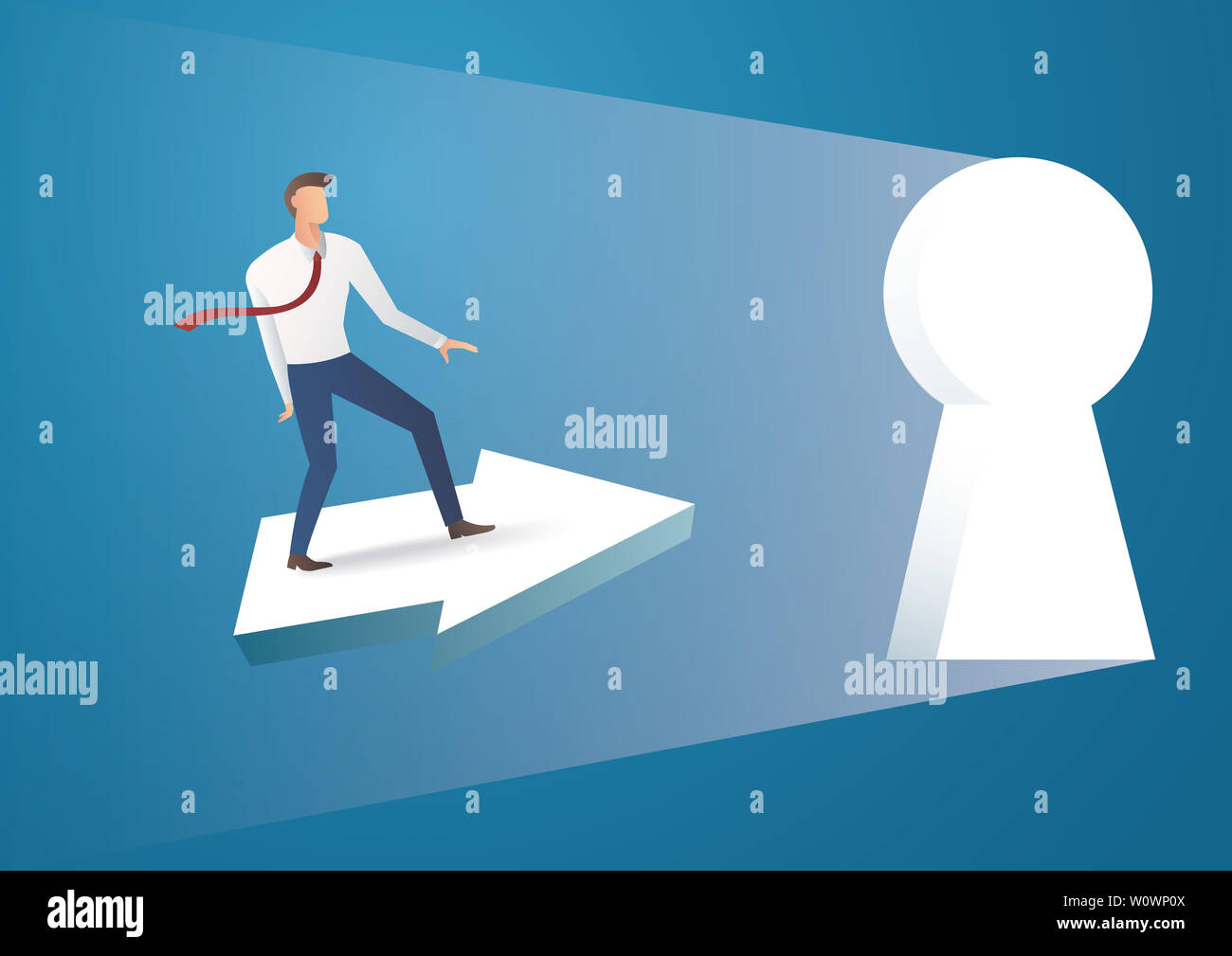 Business concept illustration of a businessman ride arrow icon into ...