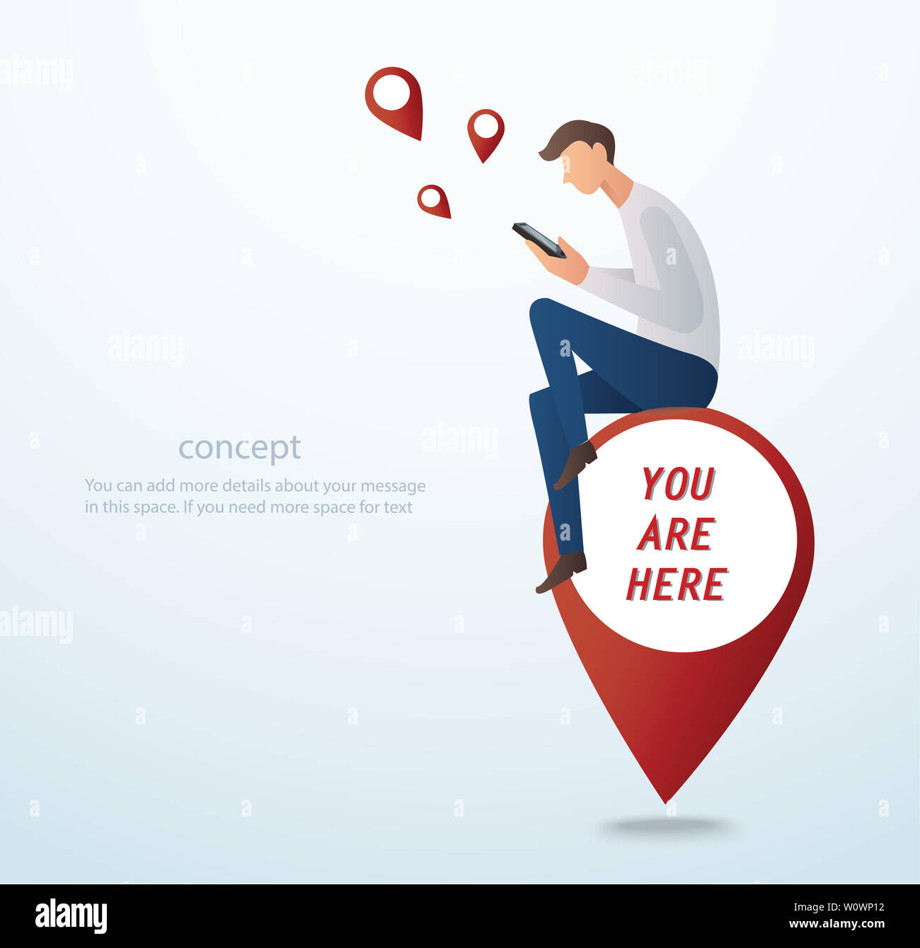 man reading book and sitting on red pin location icon Stock Photo - Alamy