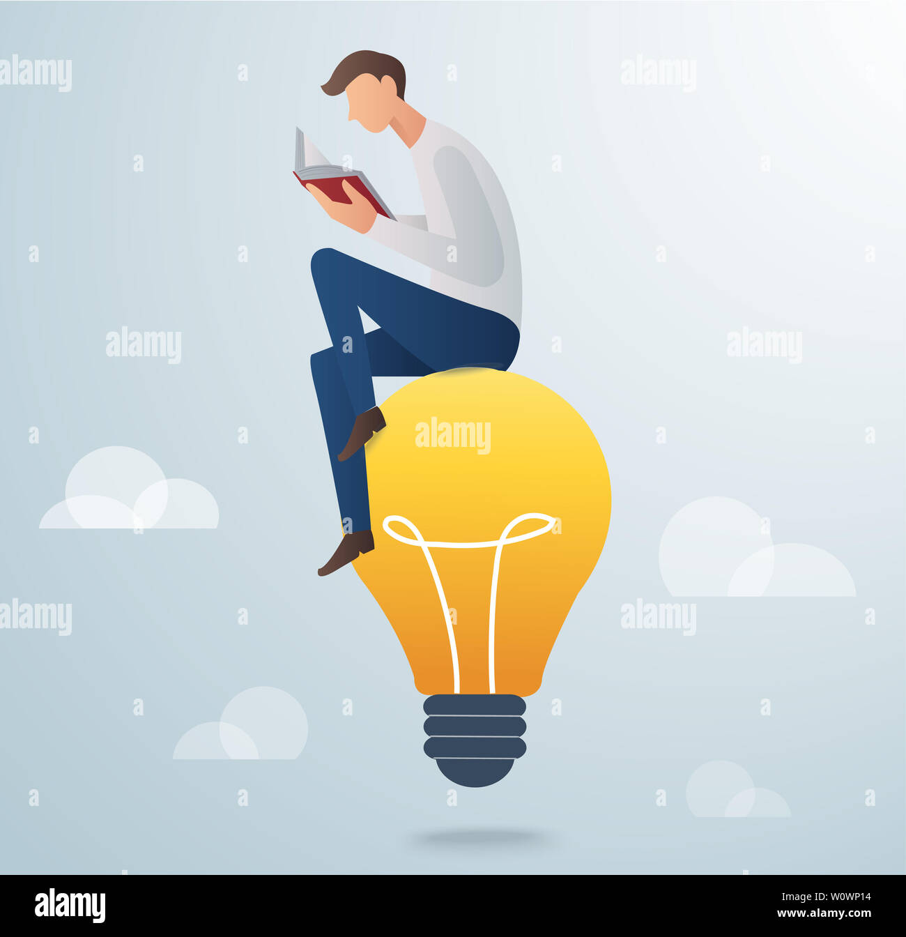 man reading book sitting on light bulb Stock Photo - Alamy