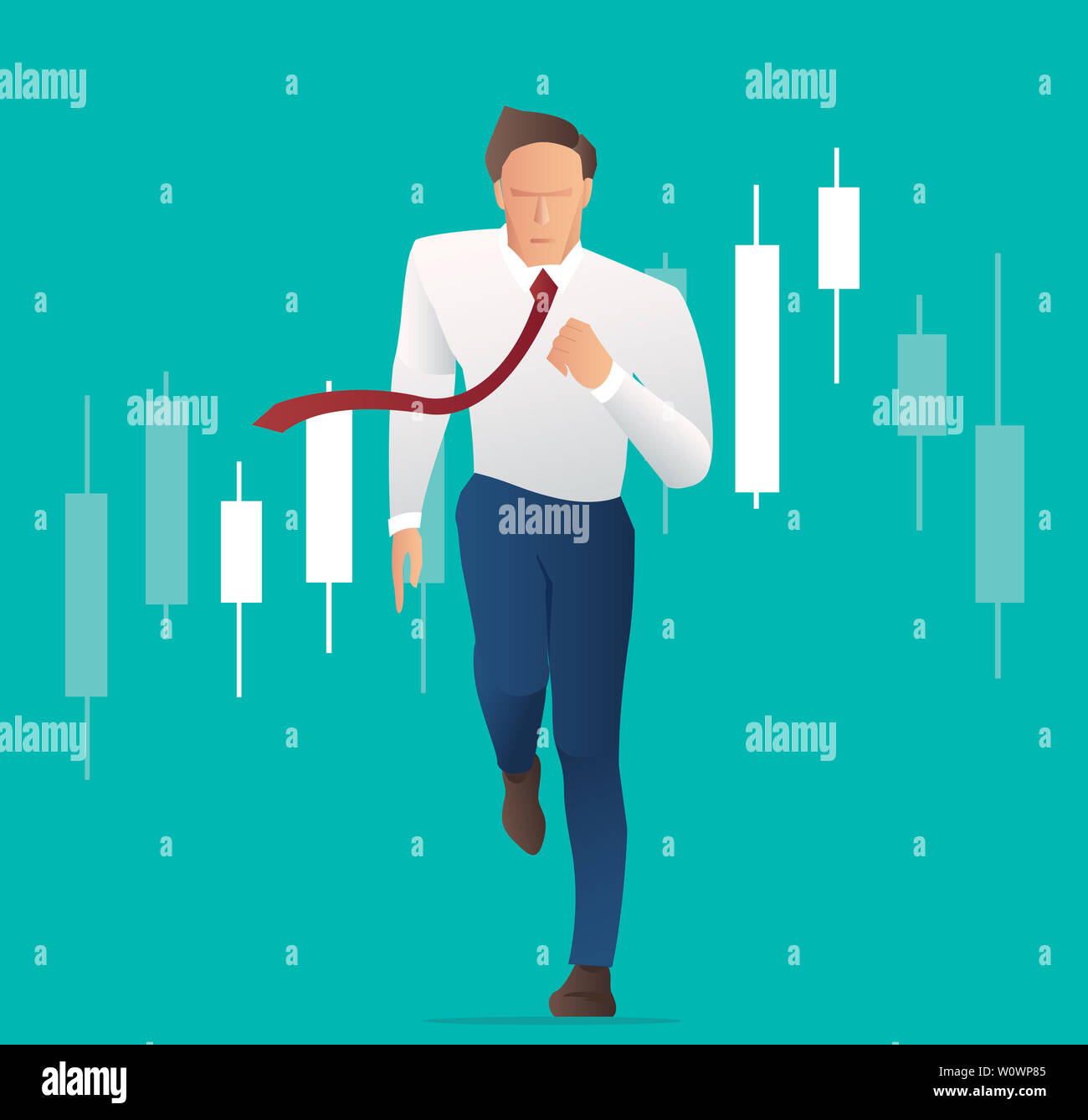 Businessman running with candlestick chart background, concept of stock ...