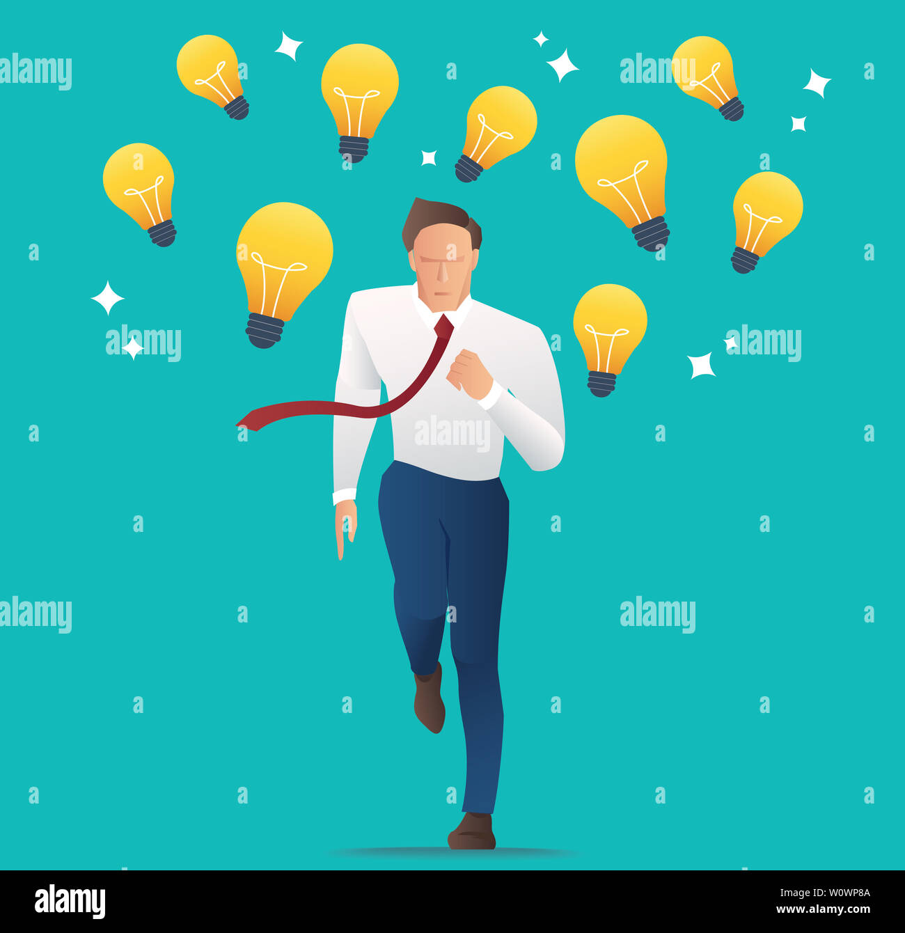 businessman running with light bulbs, Concept of creativity ...