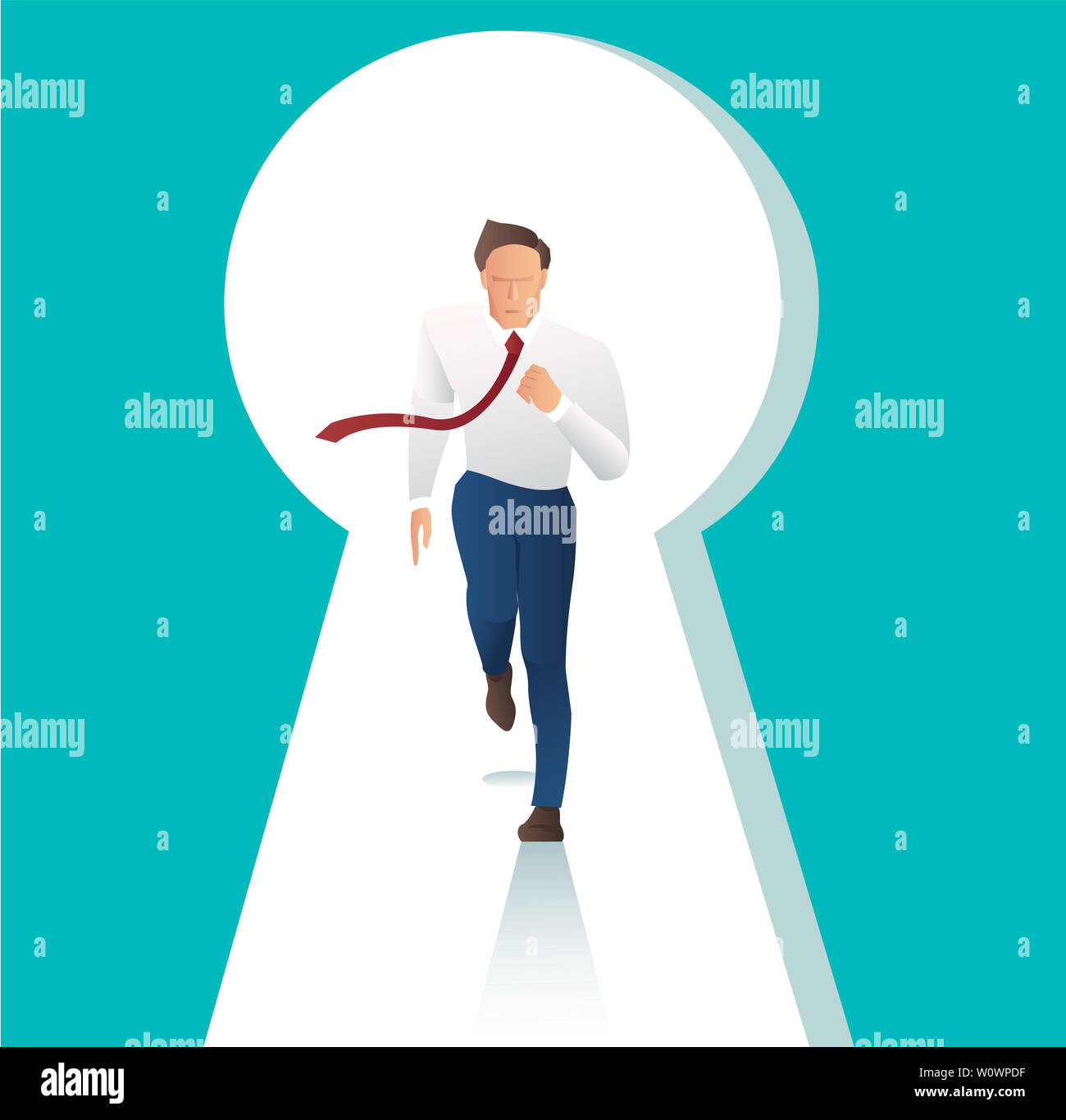 businessman running with key hole the door to business success Stock ...