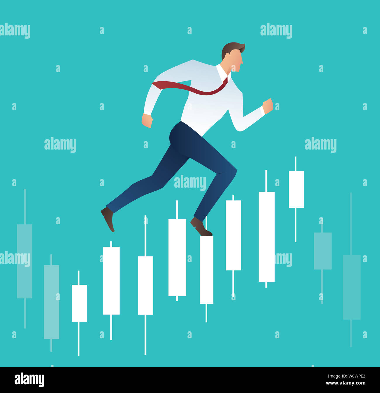 Businessman running with candlestick chart background, concept of stock ...