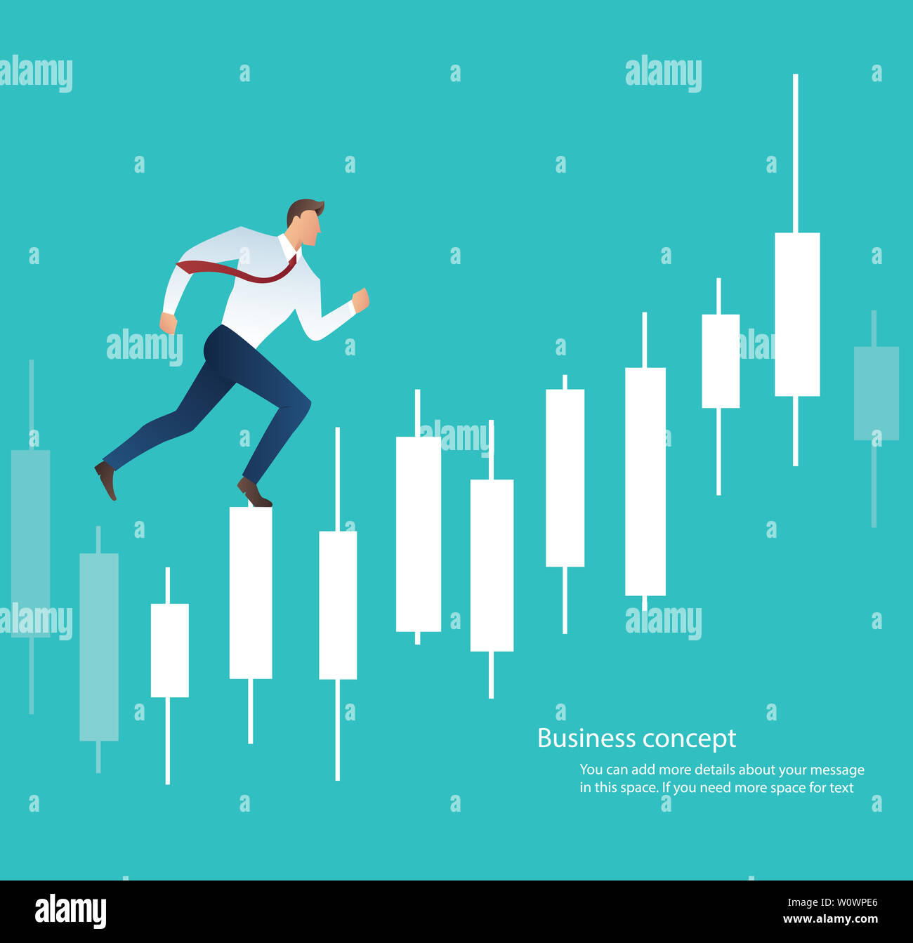 Businessman running with candlestick chart background, concept of stock ...