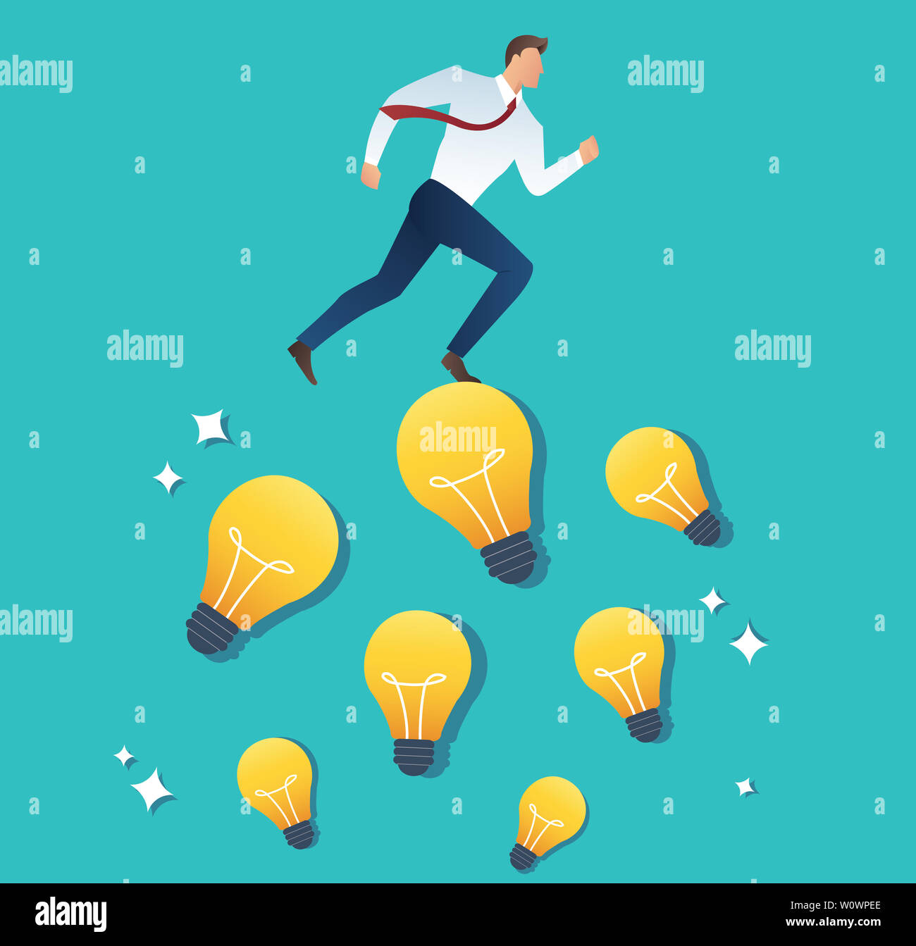 illustration of running businessman on light bulb idea concept Stock ...