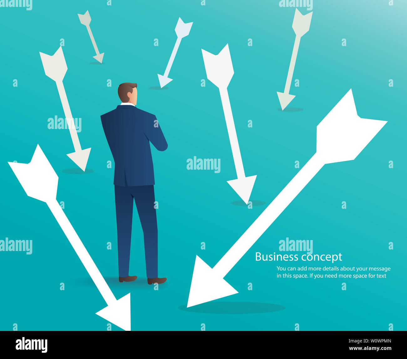 businessman standing with arrows around him Stock Photo - Alamy