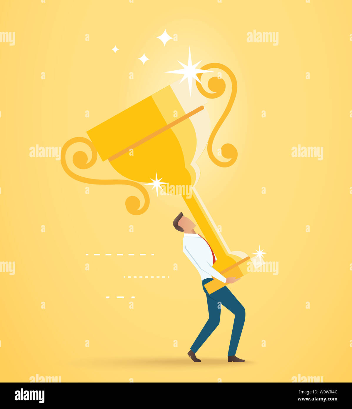 businessman lift the big gold trophy up Stock Photo - Alamy