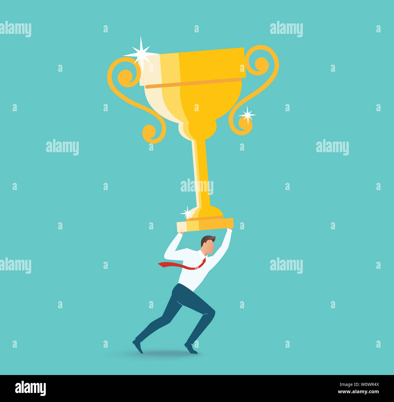 businessman lift the big gold trophy up Stock Photo - Alamy