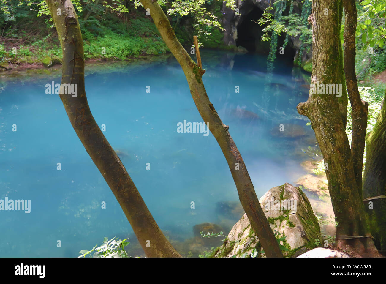 Amazingly beautiful mountain's spring with heavenly blue water color ...