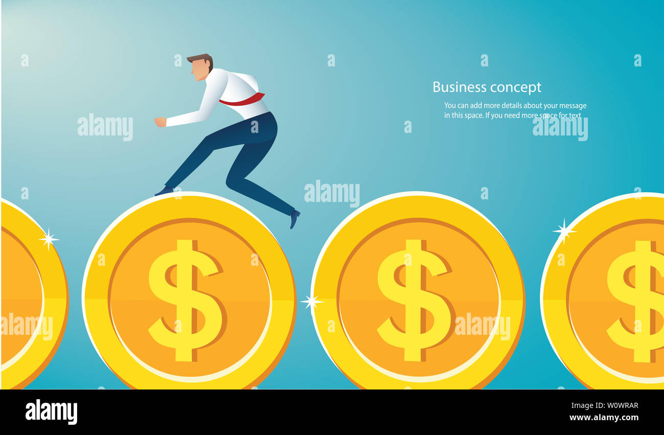 businessman running on gold coins to success Stock Photo - Alamy