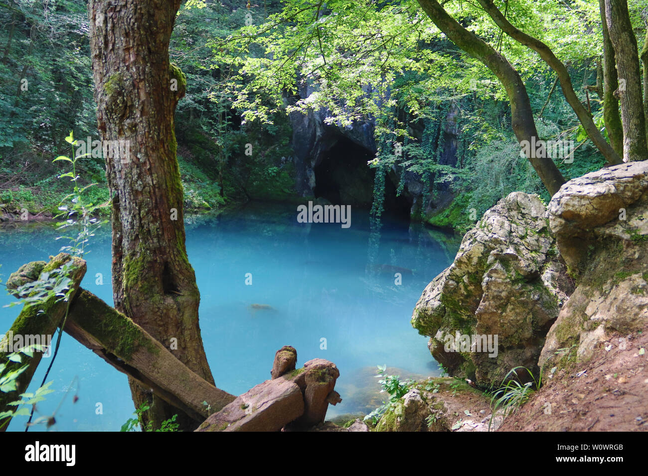 Amazingly beautiful mountain's spring with heavenly blue water color ...