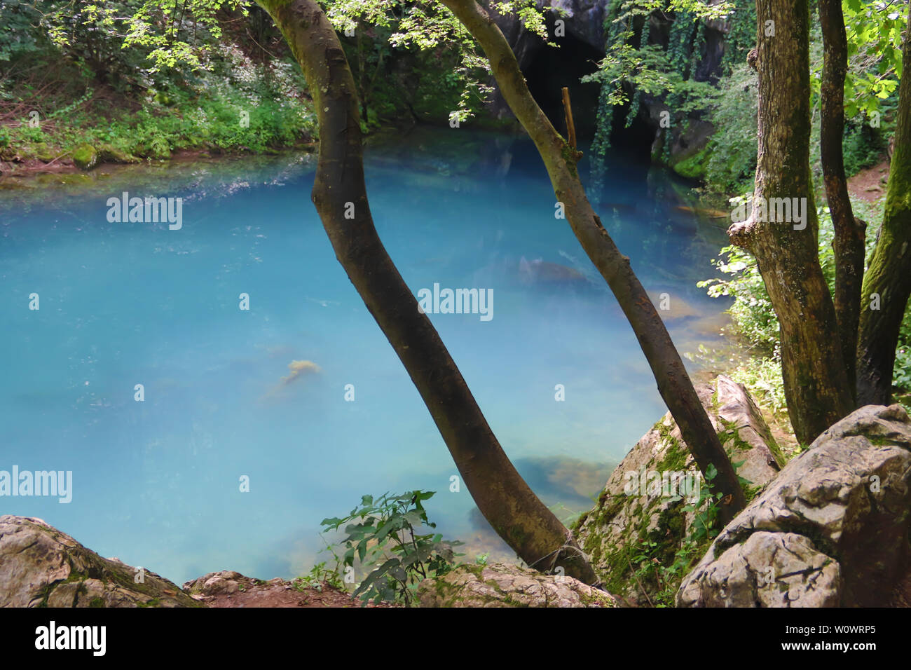 Amazingly beautiful mountain's spring with heavenly blue water color ...