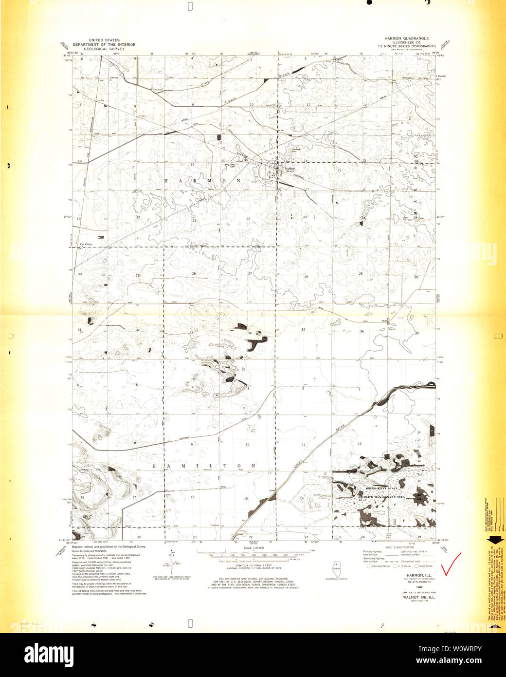 USGS TOPO Map Illinois IL Harmon 307765 1982 24000 Restoration Stock ...