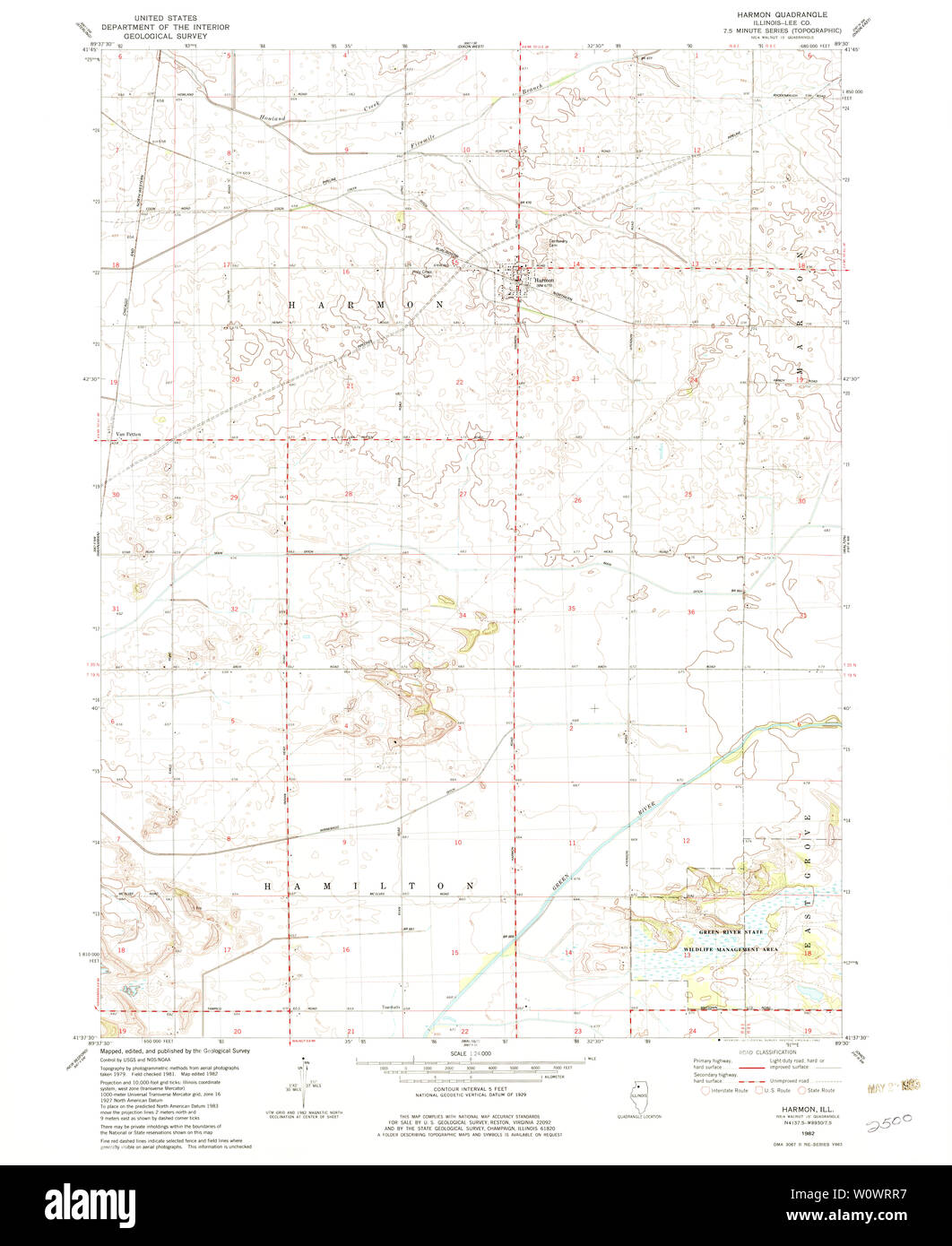 USGS TOPO Map Illinois IL Harmon 307764 1982 24000 Restoration Stock ...
