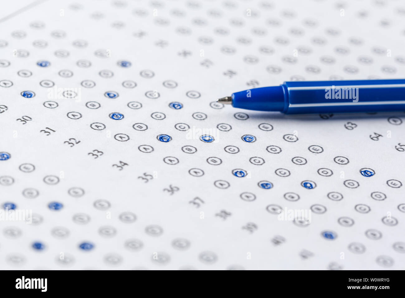 Test score sheet with answers Stock Photo - Alamy