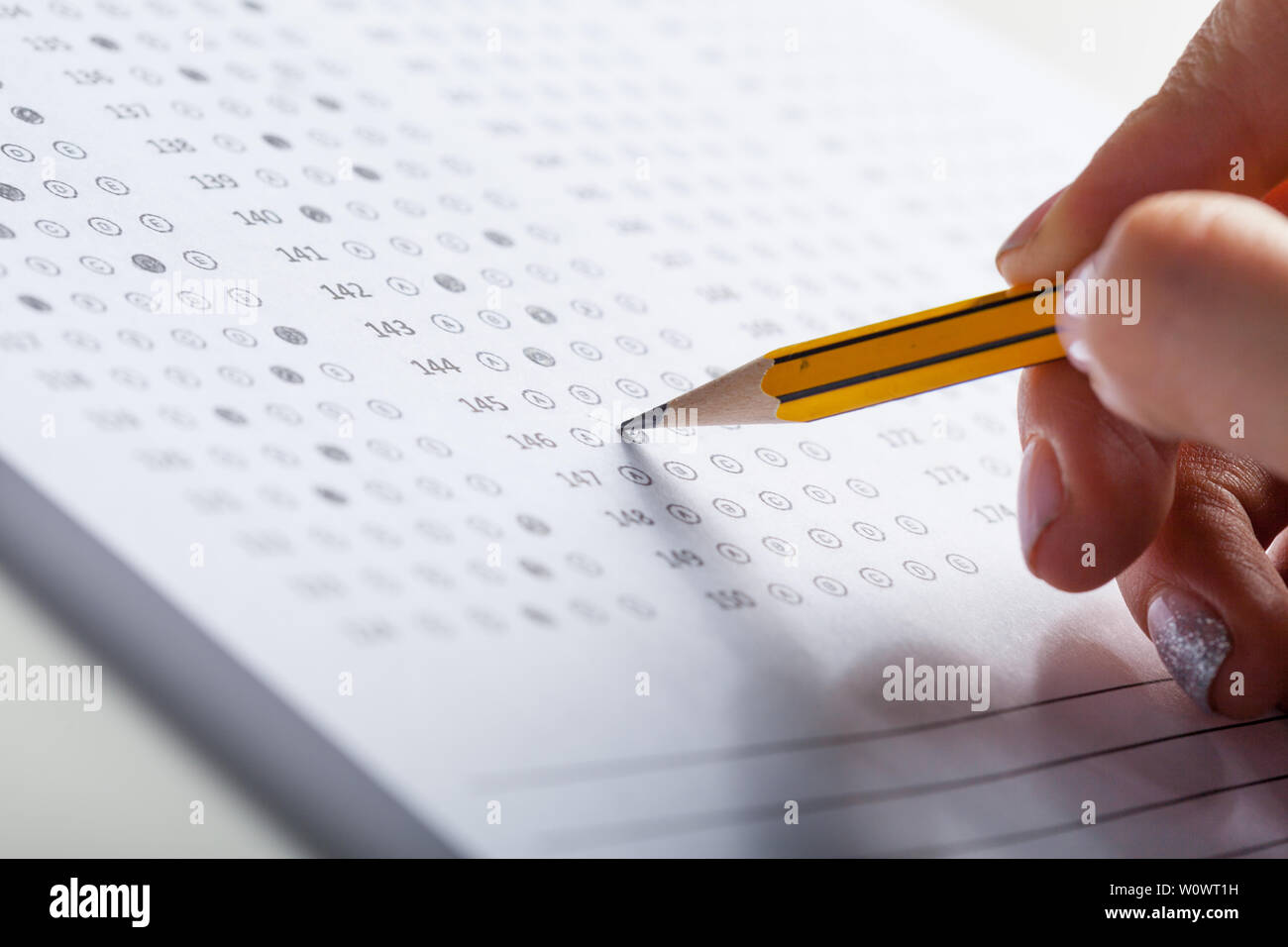 Test score sheet with answers Stock Photo - Alamy
