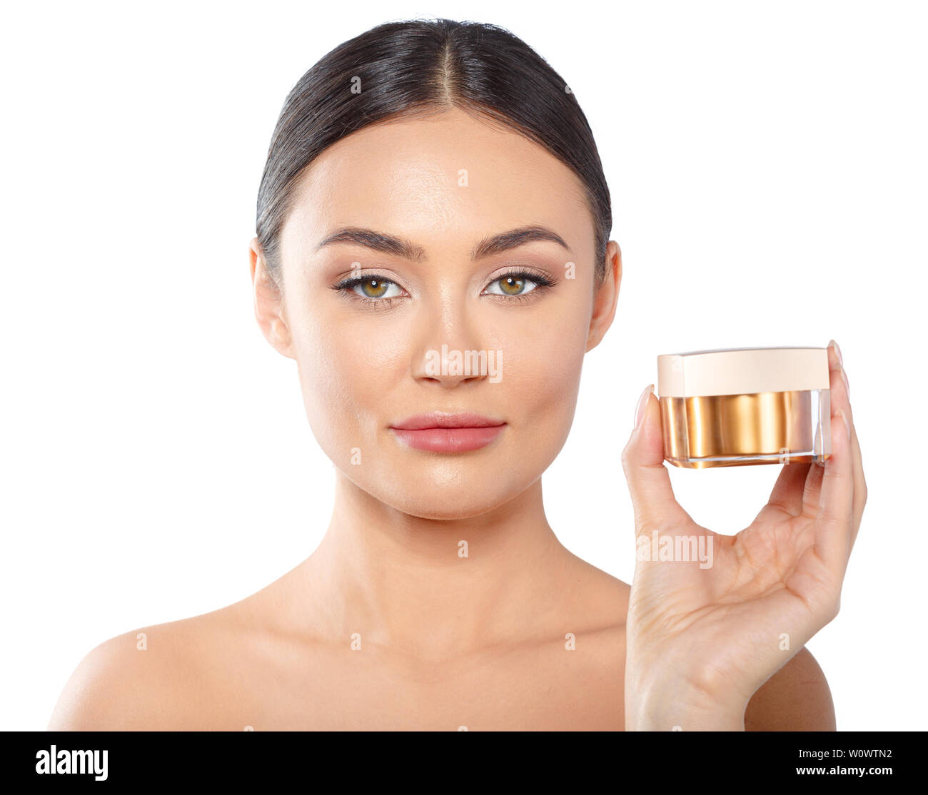 Model presenting beauty product Stock Photo - Alamy