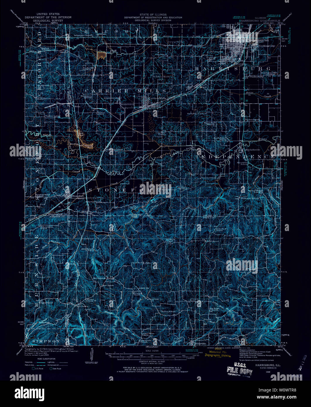 USGS TOPO Map Illinois IL Harrisburg 309544 1939 62500 Inverted ...