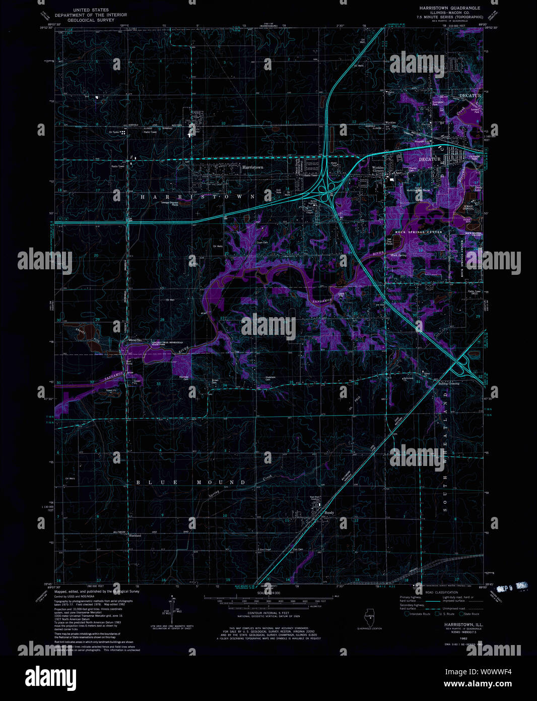 USGS TOPO Map Illinois IL Harristown 307767 1982 24000 Inverted ...